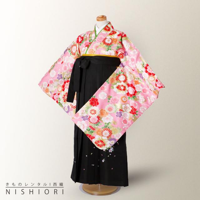 ジュニアサイズ 二尺袖 着物 袴 レンタル 往復貸衣装 卒業式 ジュニア 小学生 対応可 ピンク 牡丹 ブーツ選択可