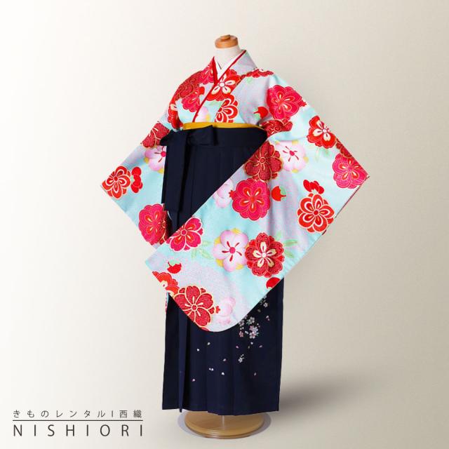 ジュニアサイズ 二尺袖 着物 袴 レンタル 往復貸衣装 卒業式 ジュニア 小学生 対応可 水色 桜 梅 ブーツ選択可