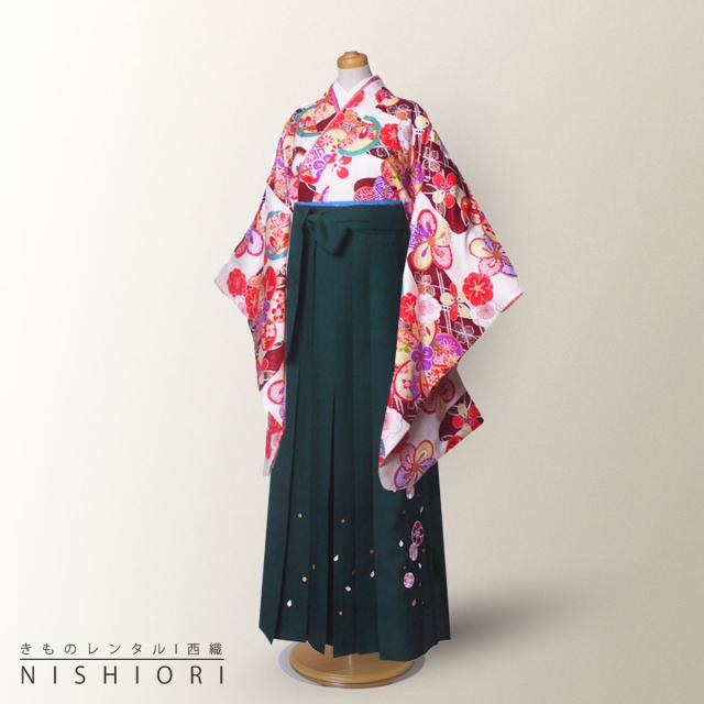 ジュニアサイズ 二尺袖 着物 袴 レンタル 往復貸衣装 卒業式 ジュニア 小学生 対応可 クリーム 豪華柄 ブーツ選択可