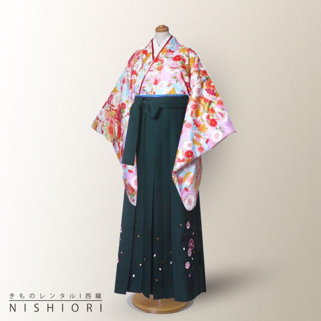 ジュニアサイズ 二尺袖 着物 袴 レンタル 往復貸衣装 卒業式 ジュニア 小学生 対応可 水色 鶴 菊橘 緑 ブーツ選択可