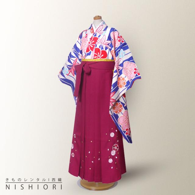 花ひめ ブランド ジュニアサイズ 二尺袖 着物 袴 レンタル 往復貸衣装 卒業式 ジュニア 小学生 対応 青 梅 矢絣 ブーツ選択可