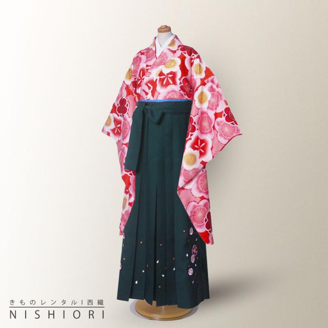 花ひめ ブランド ジュニアサイズ 二尺袖 着物 袴 レンタル 往復貸衣装 卒業式 ジュニア 小学生 対応 赤 ピンク 梅 ブーツ選択可