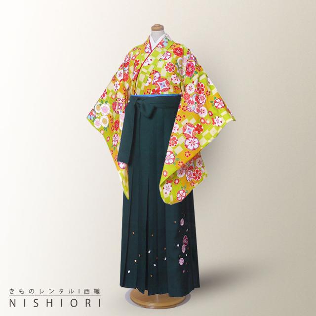 式部浪漫 ジュニアサイズ ブランド二尺袖 着物 袴 レンタル 往復貸衣装 卒業式 ジュニア 小学生 対応 緑 梅 赤 ブーツ選択可