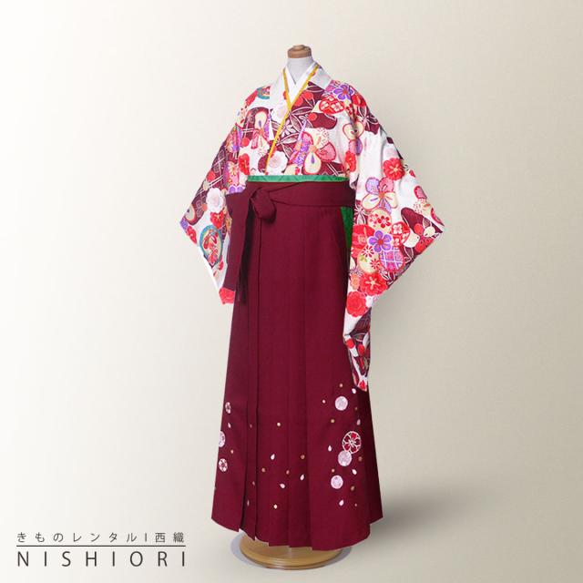 式部浪漫 ジュニアサイズ ブランド二尺袖 着物 袴 レンタル 往復貸衣装 卒業式 ジュニア 小学生 対応 白 えんじ 梅 緑 ブーツ選択可