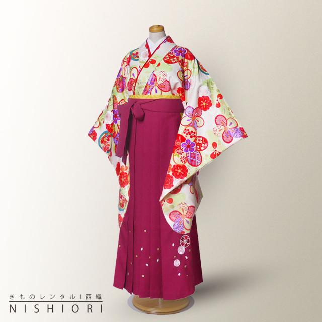 式部浪漫 ジュニアサイズ ブランド二尺袖 着物 袴 レンタル 往復貸衣装 卒業式 ジュニア 小学生 対応 緑 梅 桜 赤 ブーツ選択可