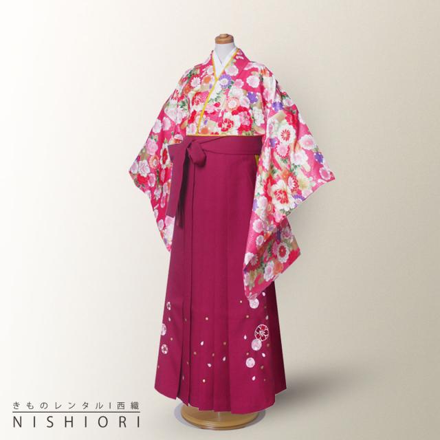 式部浪漫 ジュニアサイズ ブランド二尺袖 着物 袴 レンタル 往復貸衣装 卒業式 ジュニア 小学生 対応 ピンク 桜 紫 ブーツ選択可