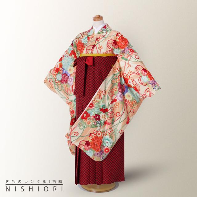 pom ponette ジュニア サイズ ブランド 二尺袖 着物 袴 レンタル 往復貸衣装 卒業式 ジュニア 小学生 対応 赤 オレンジ ブーツ選択可