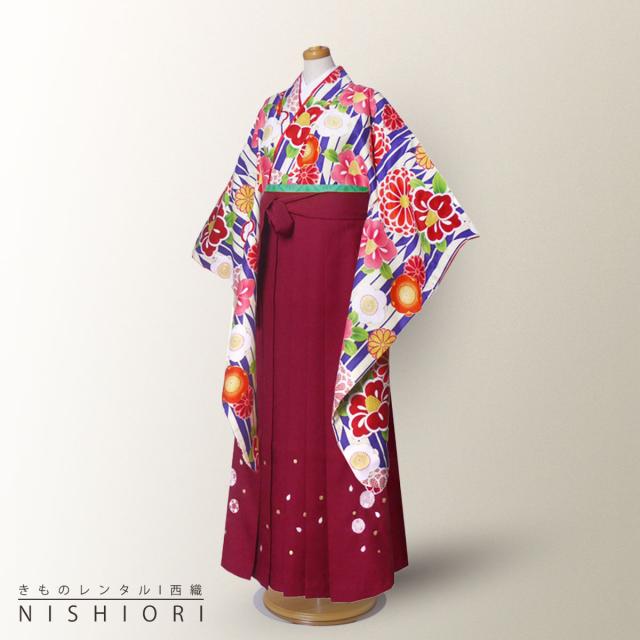 卒業式 二尺袖 ジュニア 着物 レンタル 小町kids 袴 往復十三参り 貸衣装 小学生 青 クリーム ストライプ ブーツ選択可