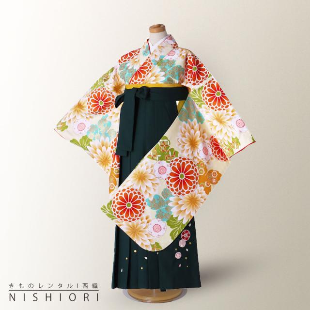 卒業式 二尺袖 ジュニア 着物 レンタル 小町kids 袴 往復十三参り 貸衣装 小学生 菊 クリーム ブーツ選択可