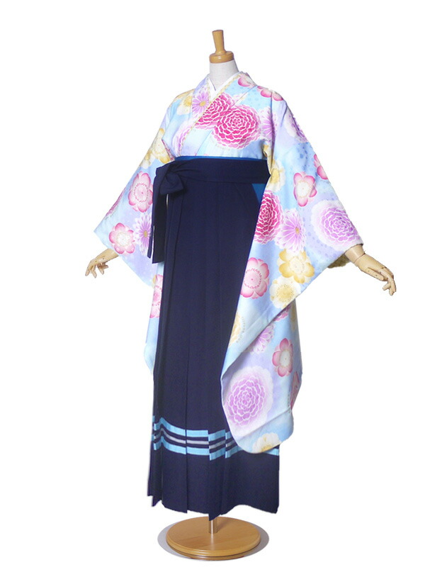 ジュニア 二尺袖 着物 袴 レンタル pom ponette ブランド 往復十三参り 卒業式 貸衣装 小学生 薄水色 濃紺 ブーツ選択可