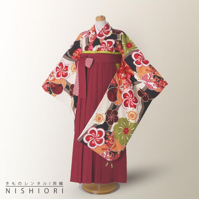 ジュニア 二尺袖 着物 袴 レンタル 九重 ブランド 往復十三参り 卒業式 貸衣装 小学生 古典柄 黒 赤 ブーツ選択可