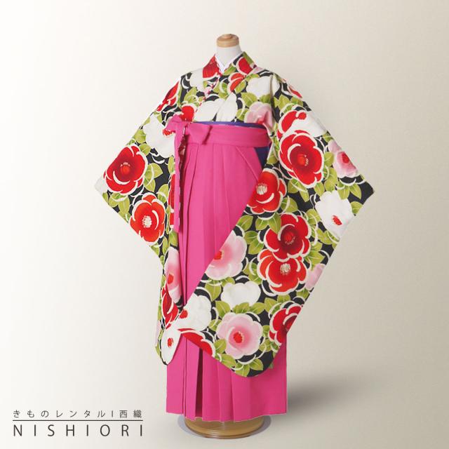 ジュニア 二尺袖 着物 袴 レンタル 紅一点 ブランド 往復十三参り 卒業式 貸衣装 小学生 古典柄 黒 ピンク ブーツ選択可