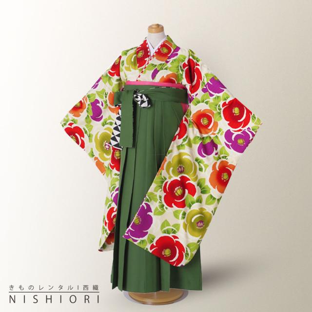 ジュニア 二尺袖 着物 袴 レンタル 紅一点 ブランド 往復十三参り 卒業式 貸衣装 小学生 古典柄 白 抹茶グリーン ブーツ選択可