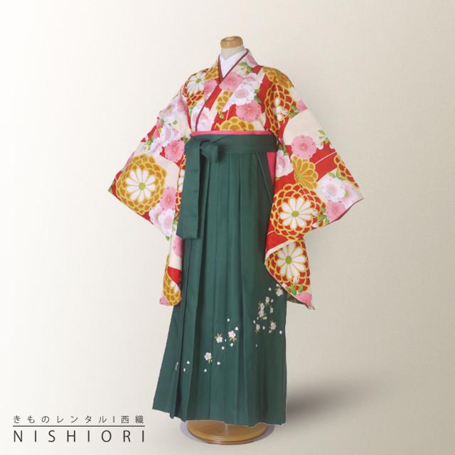 卒業式 二尺袖 ジュニア 着物 レンタル 小町kids 袴 往復十三参り 貸衣装 小学生 赤 緑 刺繍 ブーツ選択可