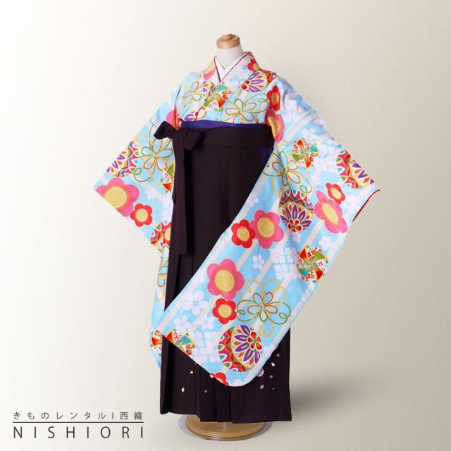 卒業式 二尺袖 ジュニア 着物 レンタル 小町kids 袴 往復十三参り 貸衣装 小学生 水色 青 刺繍 ブーツ選択可