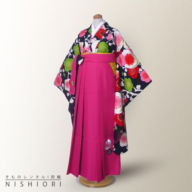 ジュニア 二尺袖 着物 袴 レンタル 紅一点 ブランド 往復十三参り 卒業式 貸衣装 小学生 黒　チェリー ワイン ブーツ選択可