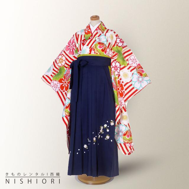 卒業式 二尺袖 ジュニア 着物 レンタル 袴 往復十三参り 貸衣装 小学生 白 オレンジ ストライプ 紺 刺繍 無地 ブーツ選択可