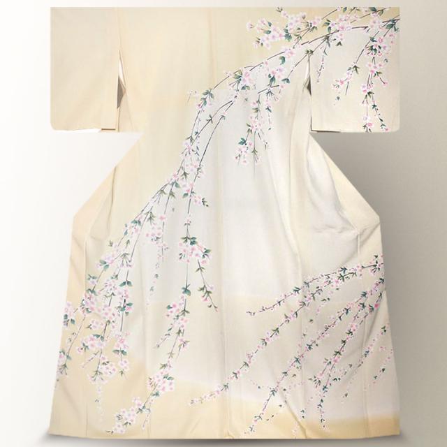 訪問着 レンタル 着物 貸衣装 フルセット 正絹 京友禅黄 クリームNo