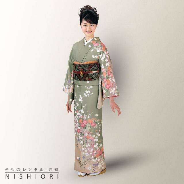 訪問着 レンタル 着物 貸衣装 フルセット HL アッシュエル ブランド 抹茶 渋緑No.0023