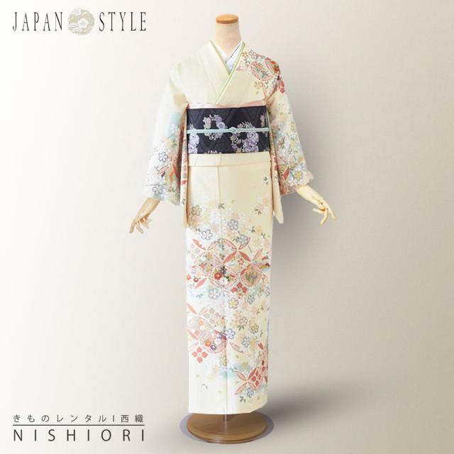 訪問着 レンタル 着物 貸衣装 フルセット JAPAN STYLE ブランドクリーム 七宝 桜No.0059