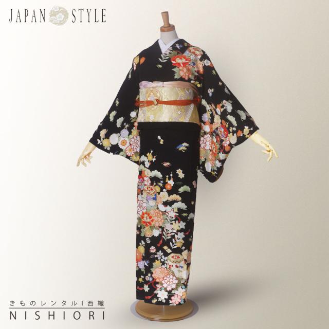 訪問着 レンタル 着物 貸衣装 フルセット JAPAN STYLE ブランド 黒 松竹梅No.0063