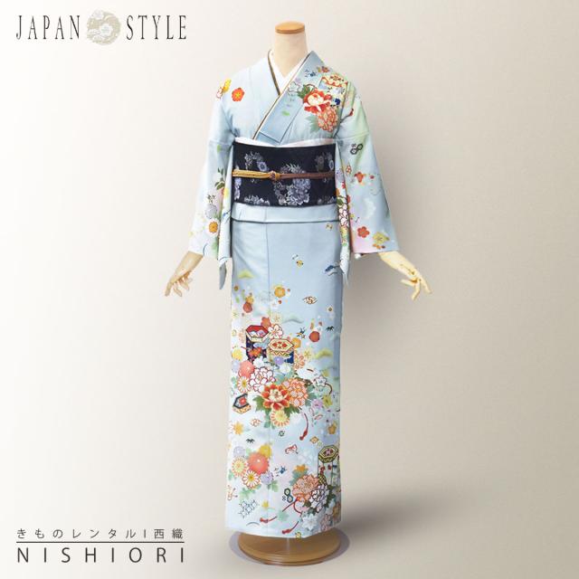 訪問着 レンタル 着物 貸衣装 フルセット JAPAN STYLE ブランド 薄水色 青 松竹梅No.0064