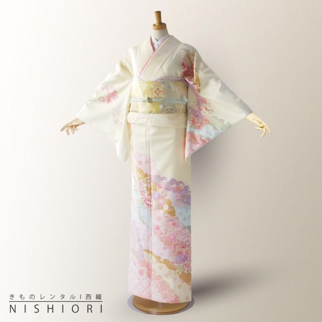 訪問着 レンタル 着物 貸衣装 フルセット 黄 クリーム 牡丹No.0074