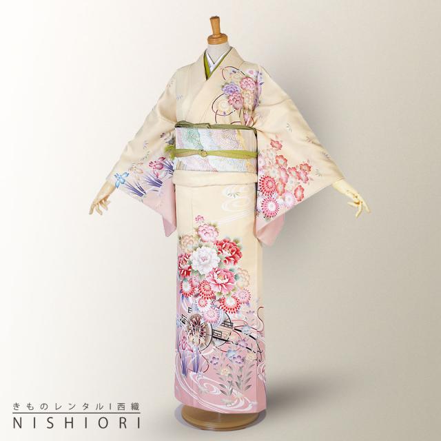 訪問着 レンタル 着物 貸衣装 フルセット クリーム 黄色No.0084