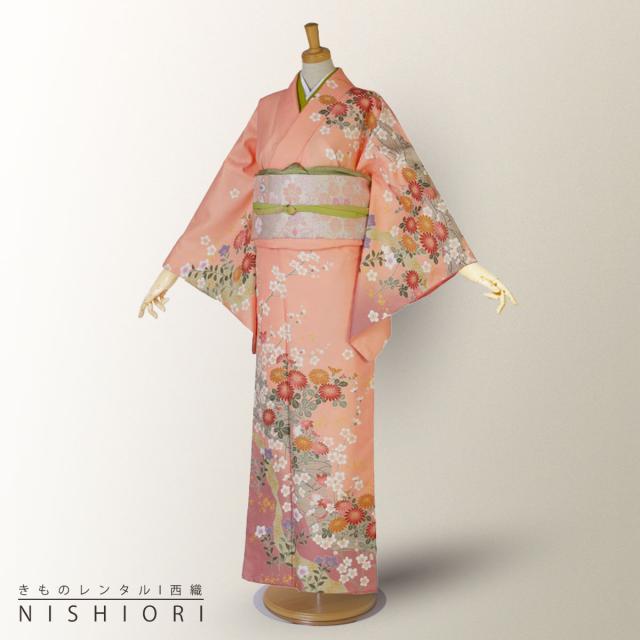 訪問着 レンタル 着物 貸衣装 フルセット HL アッシュエルピンク 梅 桔梗No.0097