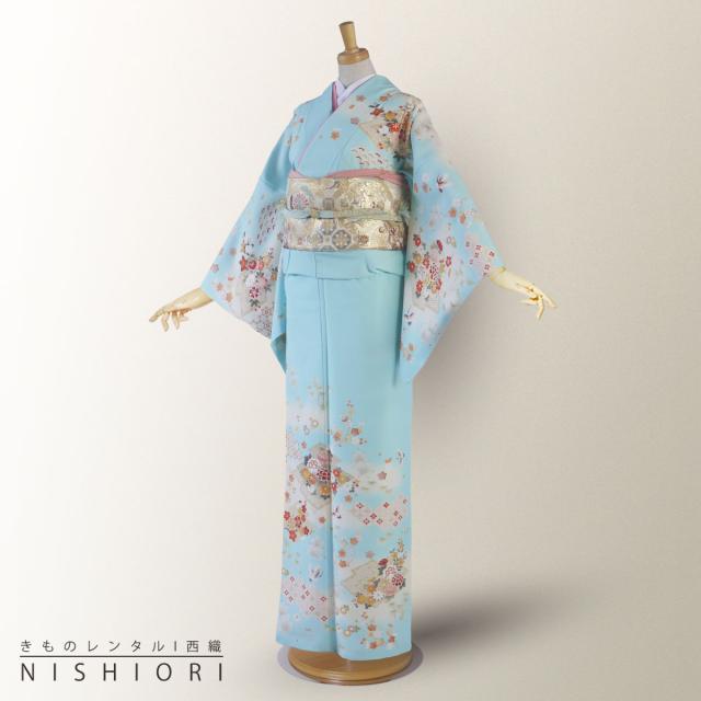 訪問着 レンタル 着物 貸衣装 フルセット JAPAN STYLE ブランド 青海波 ブルー 水色No.0106