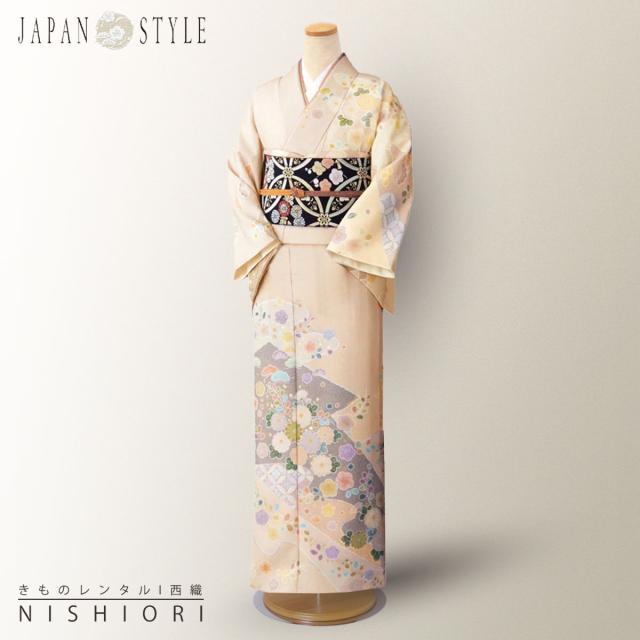 訪問着 レンタル 着物 貸衣装 フルセット JAPAN STYLE ブランド梅 ベージュNo.0109