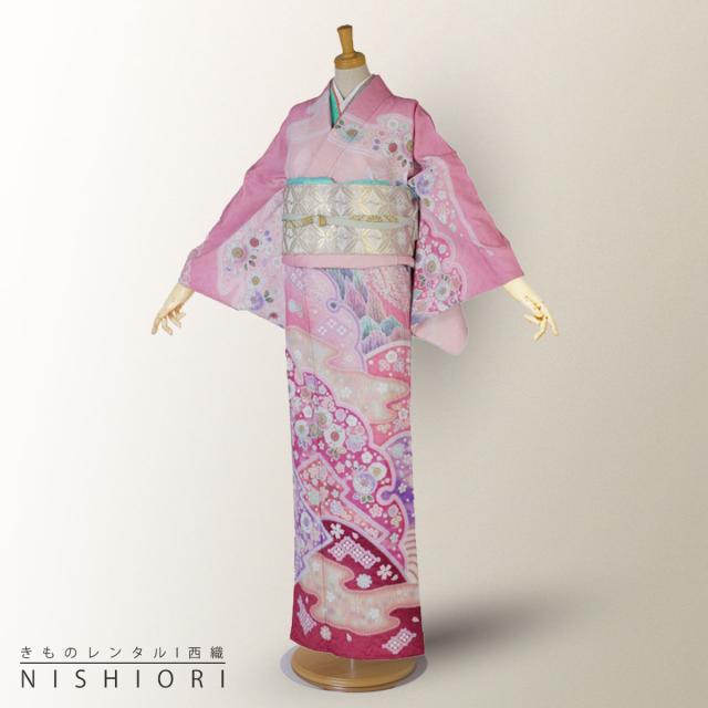 訪問着 レンタル 着物 貸衣装 フルセット 紫 ラベンダー絞り風柄No.0111