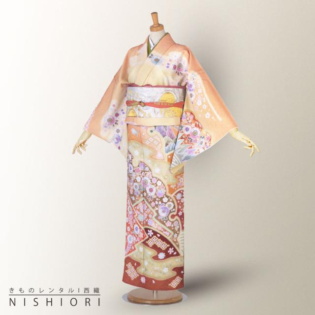 訪問着 レンタル 着物 貸衣装 フルセット からし 薄緑 茶No.0117