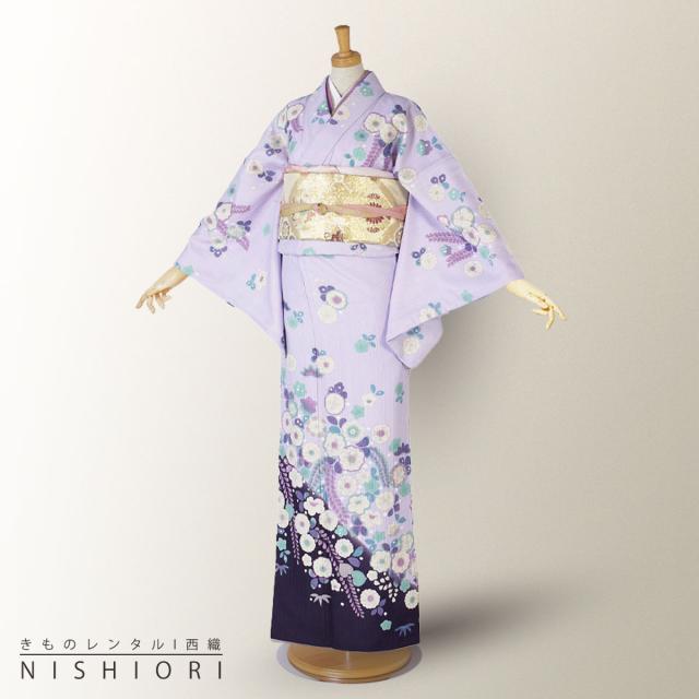 訪問着 レンタル 着物 貸衣装 フルセット 紫 辻が花風 萩No.0151