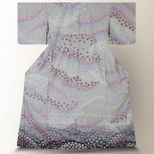 訪問着 レンタル 着物 貸衣装 フルセット 薄水 青灰 梅 桜 小花ちらし
