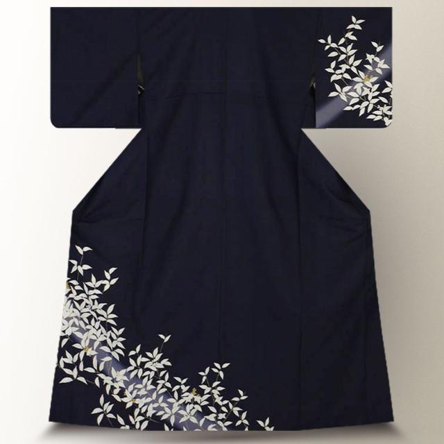 訪問着 レンタル 着物 貸衣装 フルセット ネイビー 濃紺 白南天No.0184 訪問着 レンタル 着物 貸衣装 フルセット ネイビー 濃紺 白南天No.0184