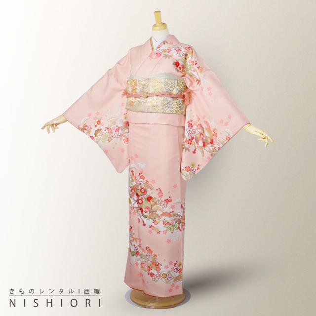 訪問着 レンタル 着物 貸衣装 フルセット ピンク 赤 松竹梅No.0218