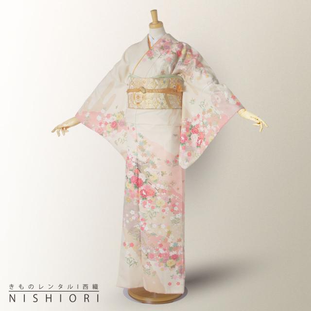 訪問着 レンタル 着物 貸衣装 フルセット ベージュ 季節の花No.0219