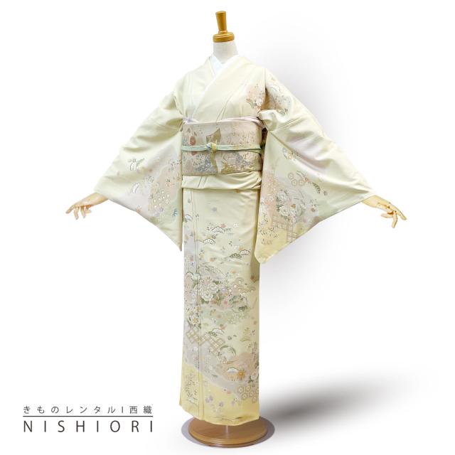 訪問着 レンタル 着物レンタル 貸衣装 フルセット 入学式 卒業式 七五三 結婚式 お宮参り 結納 お茶会 パーティー 母親 ママ 人気 訪問着レンタル 付下げ フルセットレンタル 【ワイドサイズ】 クリーム No.0251