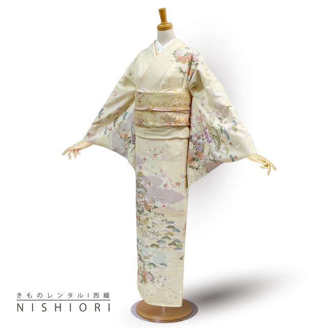訪問着 レンタル 着物レンタル 貸衣装 フルセット 入学式 卒業式 七五三 結婚式 お宮参り 結納 お茶会 パーティー 母親 ママ 人気 訪問着レンタル 付下げ フルセットレンタル 【トールサイズ】クリーム No.0260
