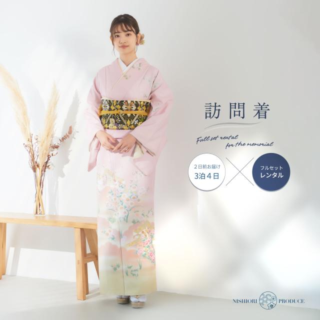 訪問着 レンタル 着物レンタル 貸衣装 フルセット 七五三 ピンク 古典 雪輪 和モダン No.0351