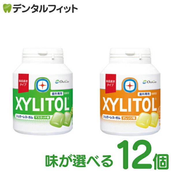 【歯科専用】味が選べる！ オーラルケア キシリトールガム 味長続き ボトルタイプ 味長続きタイプ (マスカット･オレンジ) 12個セット (1個/153g･90粒相当) 歯科用 ボトルガム