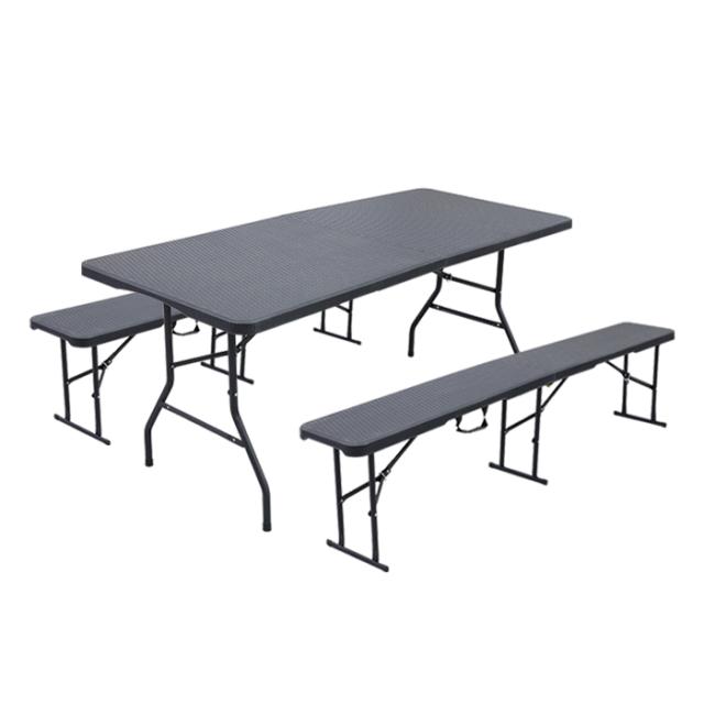 折りたたみ アウトドアテーブル ベンチセット [KM-002RTB] フォールディングテーブル フォールディングベンチ ラタン おしゃれ アウトドア 屋外 庭 テラス ガーデン エクステリア