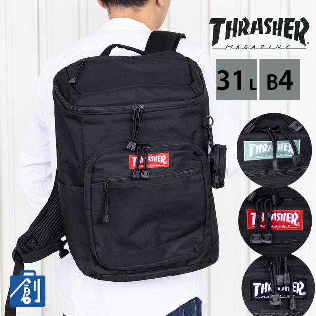 THRASHER スラッシャー リュック スクエア リュックサック 通学用リュック 大容量 男子 女子 男の子 女の子 メンズ 通勤 ビジネス 通学 31L B4 A4 PC対応 15インチ 中学生 高校生 高校生通学リュック デイパック バックパック THB-0032
