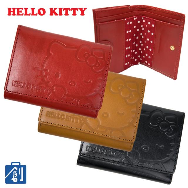 二つ折り財布 レディース ハローキティ 本革 革 レザー 2つ折り財布 札入れ 財布 レディース 二つ折り キャラクター おしゃれ かわいい ウォレット 牛革型押し 二つ折り財布 赤 茶 黒 大人 シンプル 9H76