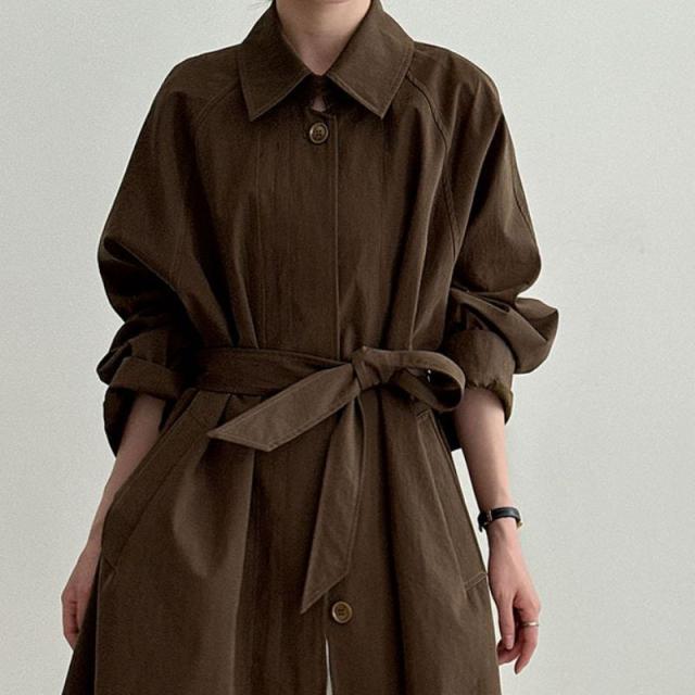 英国風 エレガント トレンチコート レディース シンプル ウエストベルト アウター