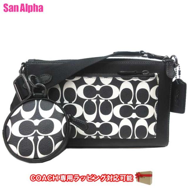 コーチ バッグ ショルダーバッグ COACH ホールデン クロスボディ レザー×PVC シグネチャー キャンバス 斜め掛け ミニポーチ付き CP192 QBL77 (ブラック×チョーク) アウトレット メンズ コーチ バッグ ショルダーバッグ COACH ホールデン クロスボディ