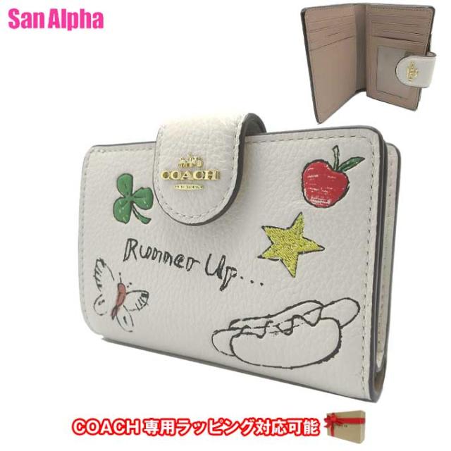 コーチ 財布 二つ折り財布 COACH レザー ミディアム コーナー ジップ ウォレット スケッチ プリント CAO94 IMCAH (チョークマルチ) アウトレット レディース