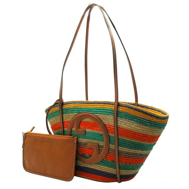 グッチ バッグ トートバッグ GUCCI サマー ストライプ インターロッキング G カゴバッグ ポーチ付き 肩掛け 746009 (マルチカラー) レディース【ラッピング対象外】
