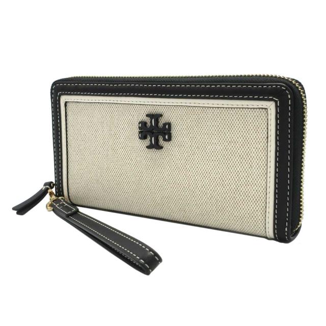 トリーバーチ 財布 長財布 TORY BURCH エマーソン キャンバス ジップ コンチネンタル ウォレット 162971 0225 960 (ナチュラル系×ブラック) アウトレット レディース